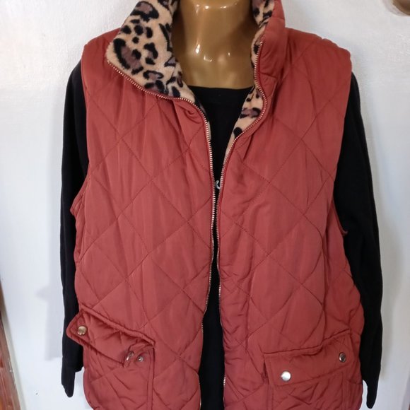 Jackets & Coats | Reversible Rust Leopard Vest 1x | Poshmark